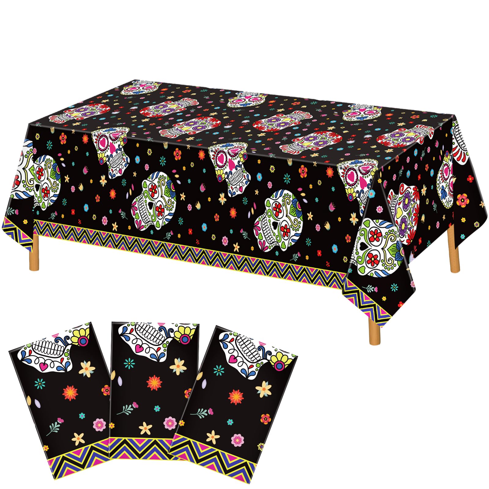 Amazon.com: Lemicin 3 Pack Day of The Dead Tablecloths, Sugar Skulls Floral Table Large Size ...