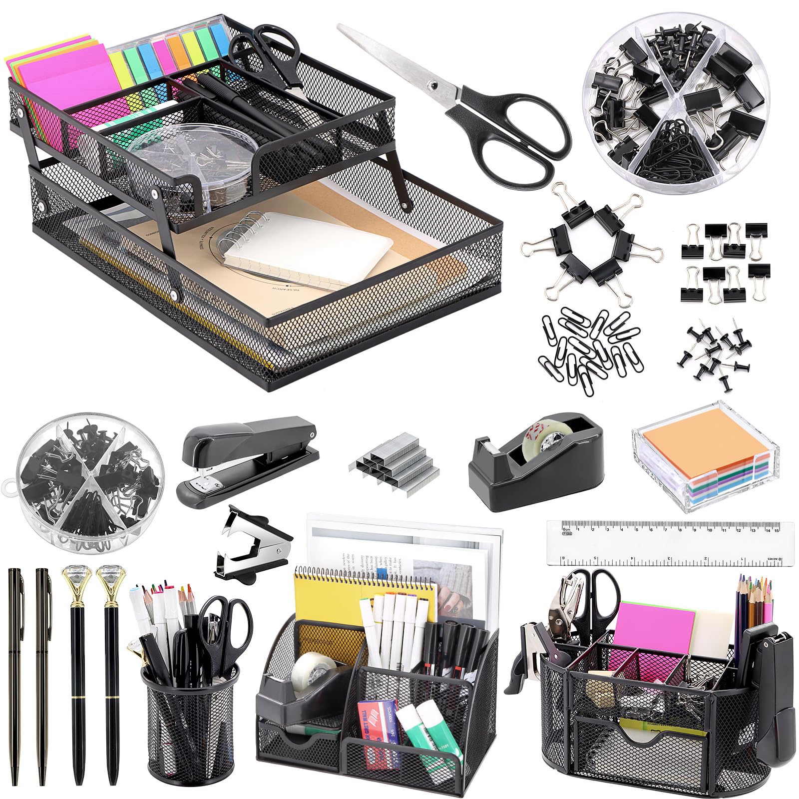 Amazon.com : 17 in 1 Black Desk Organizers and Accessories Set ...
