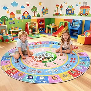 Amazon.com: ABC Round Kids Rug for Playroom, 4ft Alphabet Small ...