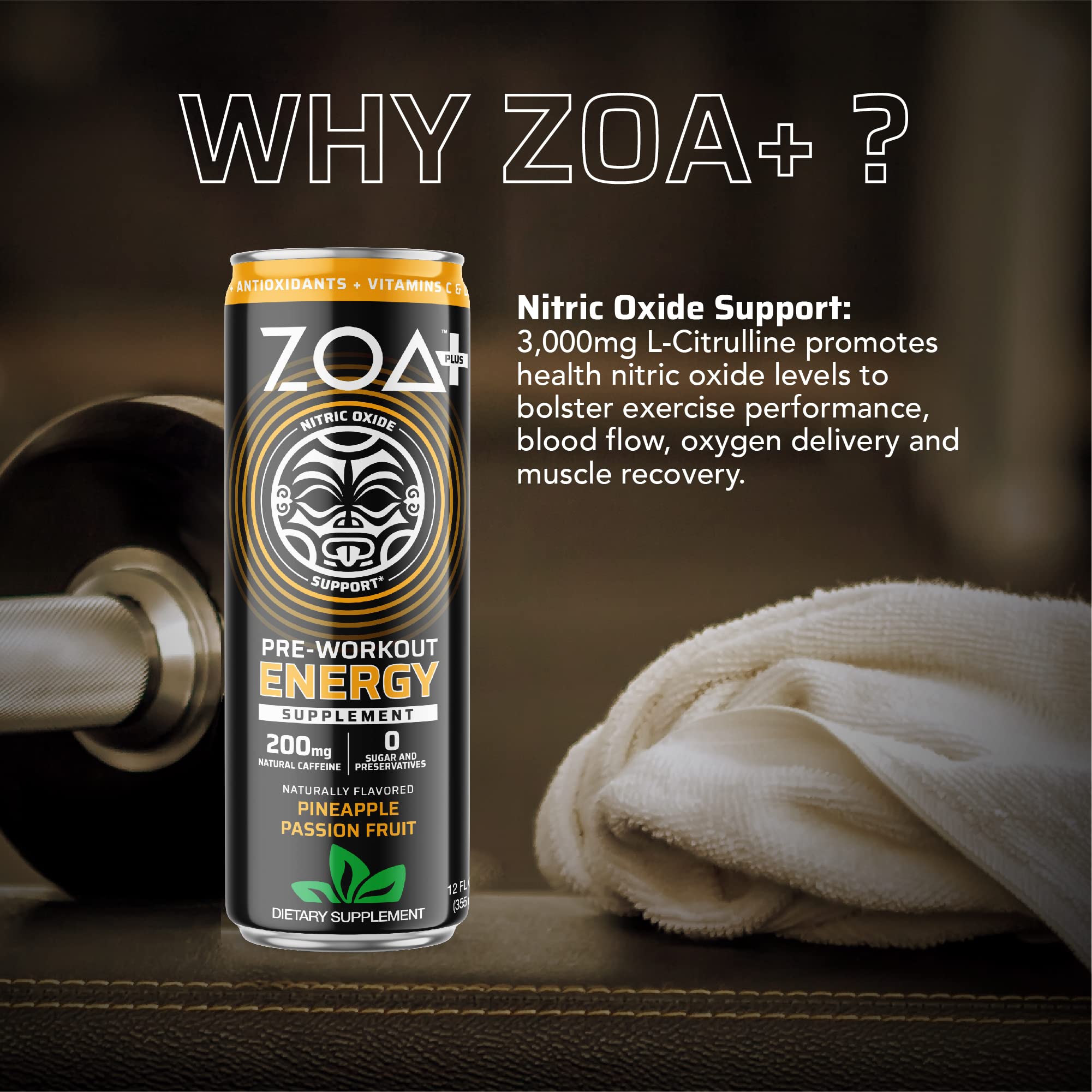 Snapklik.com : ZOA+ Pre-Workout Sugar-Free Energy Drink, Pineapple ...