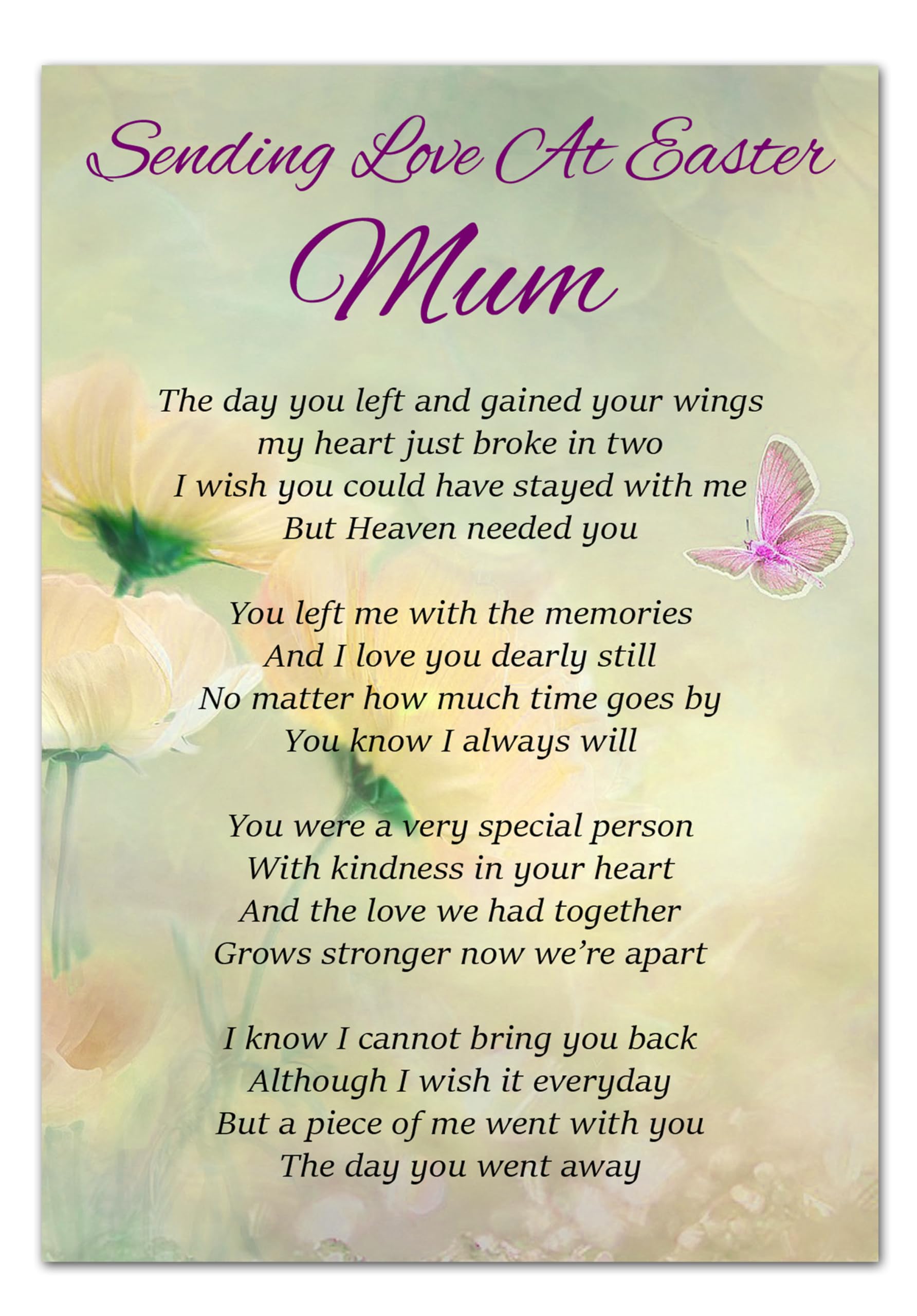 Mum Easter Memorial Card Graveside Sympathy Poem & Ground Stake f419 ...