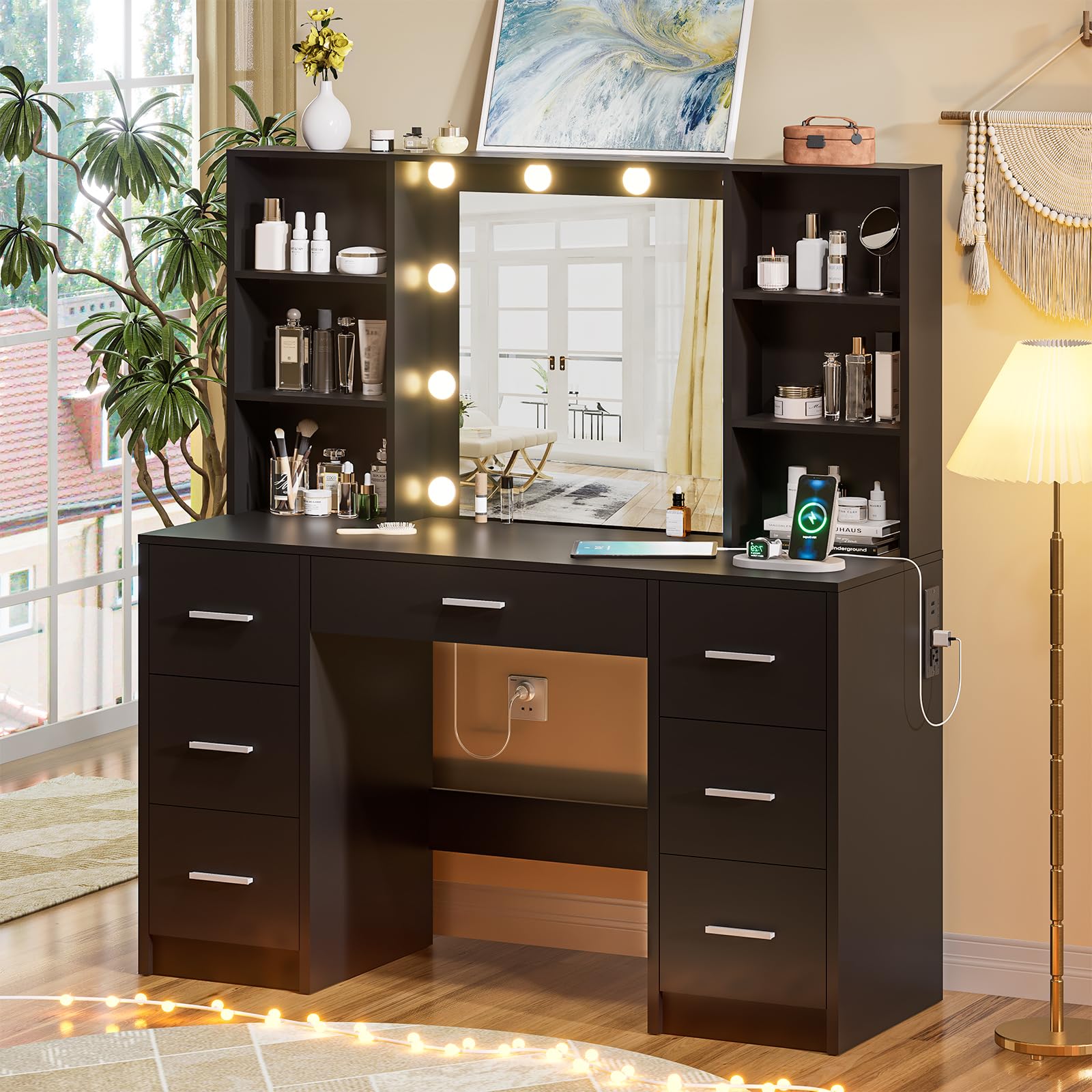 Amazon.com: DINGIPP Large Vanity Desk with Mirror, 10 Lights and Power ...