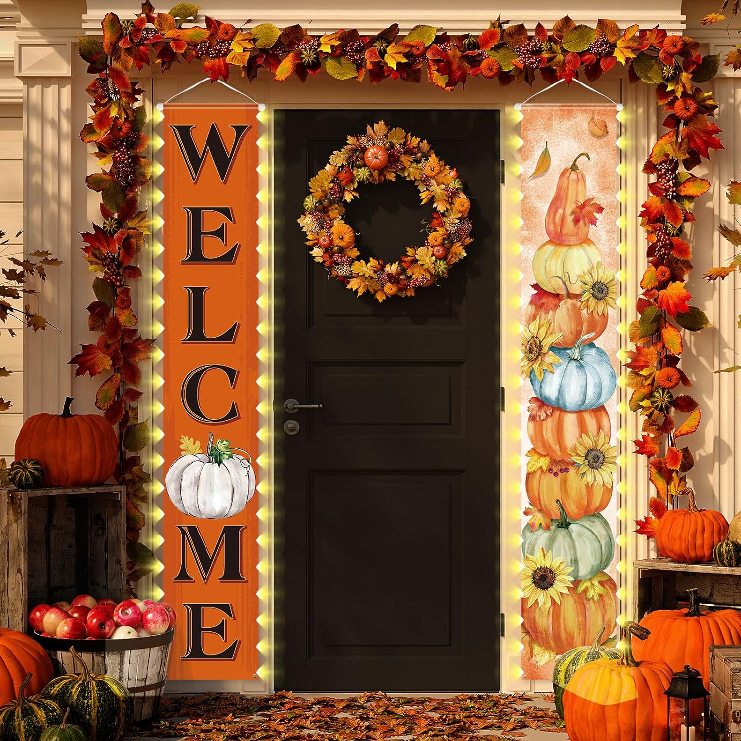 Amazon.com: Autumn Porch Sign Banners Fall Harvest Door Decorations ...