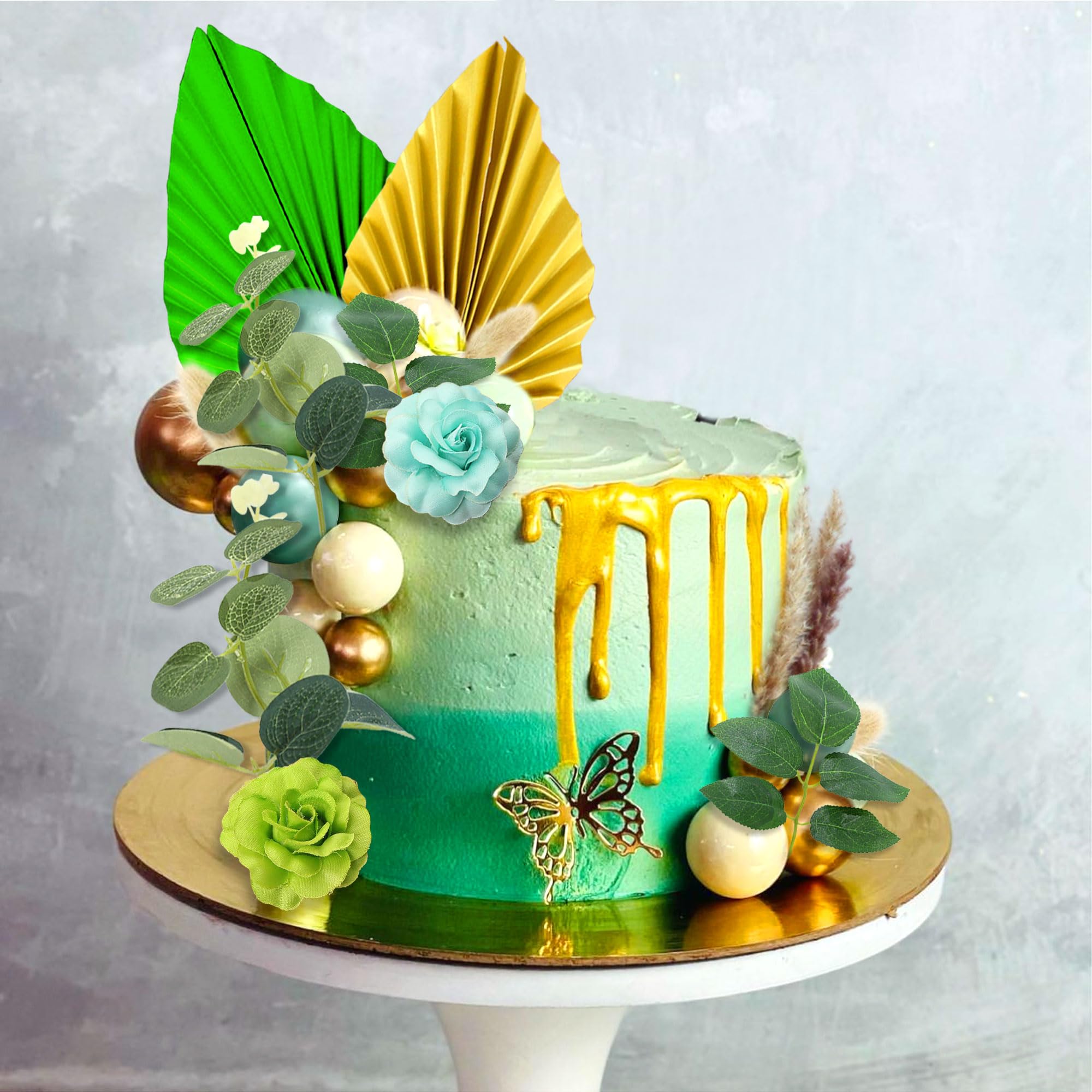 Snapklik.com : 40 PCS Sage Green Cake Topper Boho Baby Shower Cake Decoration Green Leaves Cake ...