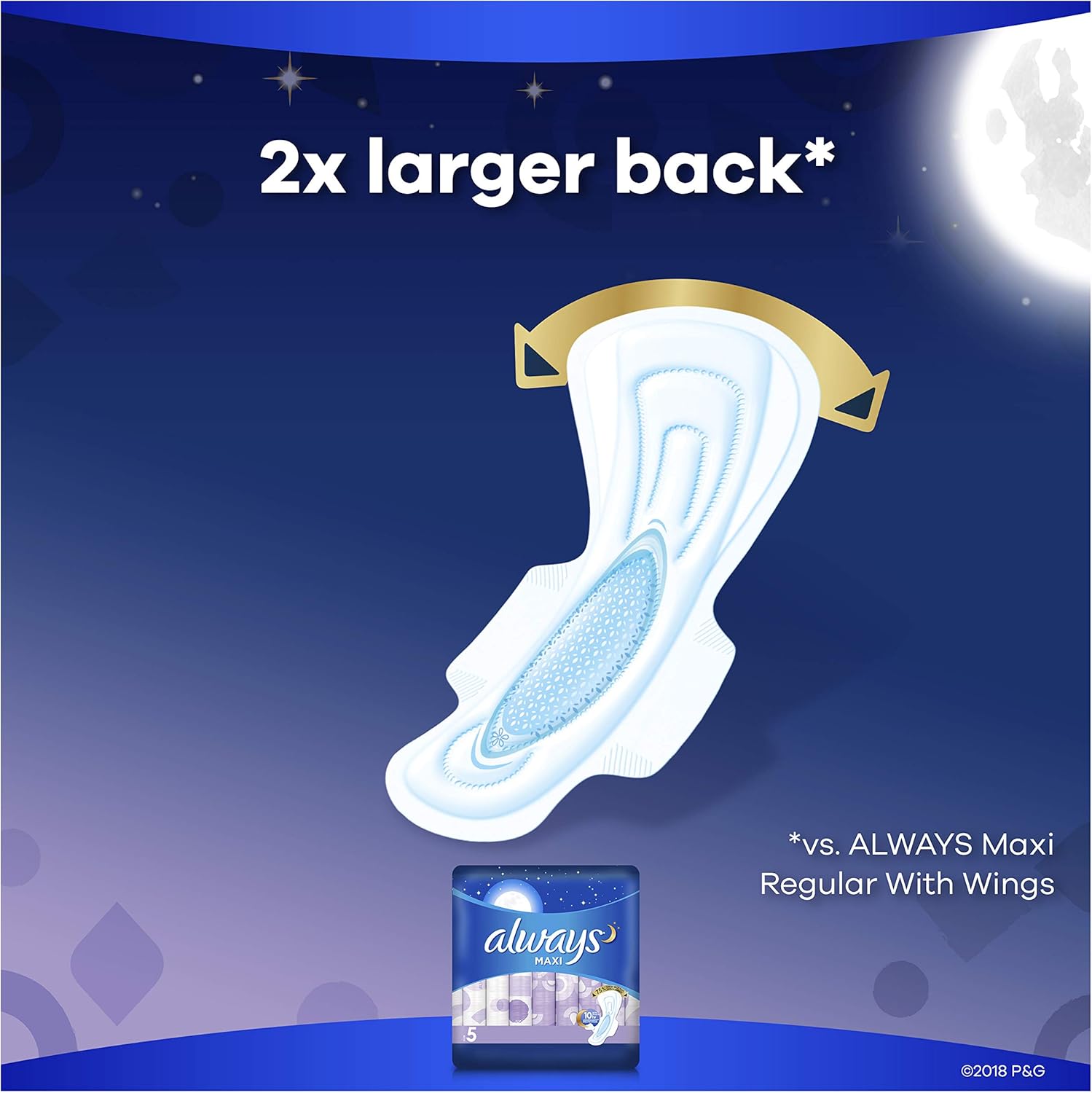 Always Maxi Overnight Extra Heavy Flow with Wings, Unscented Pads 27 ...