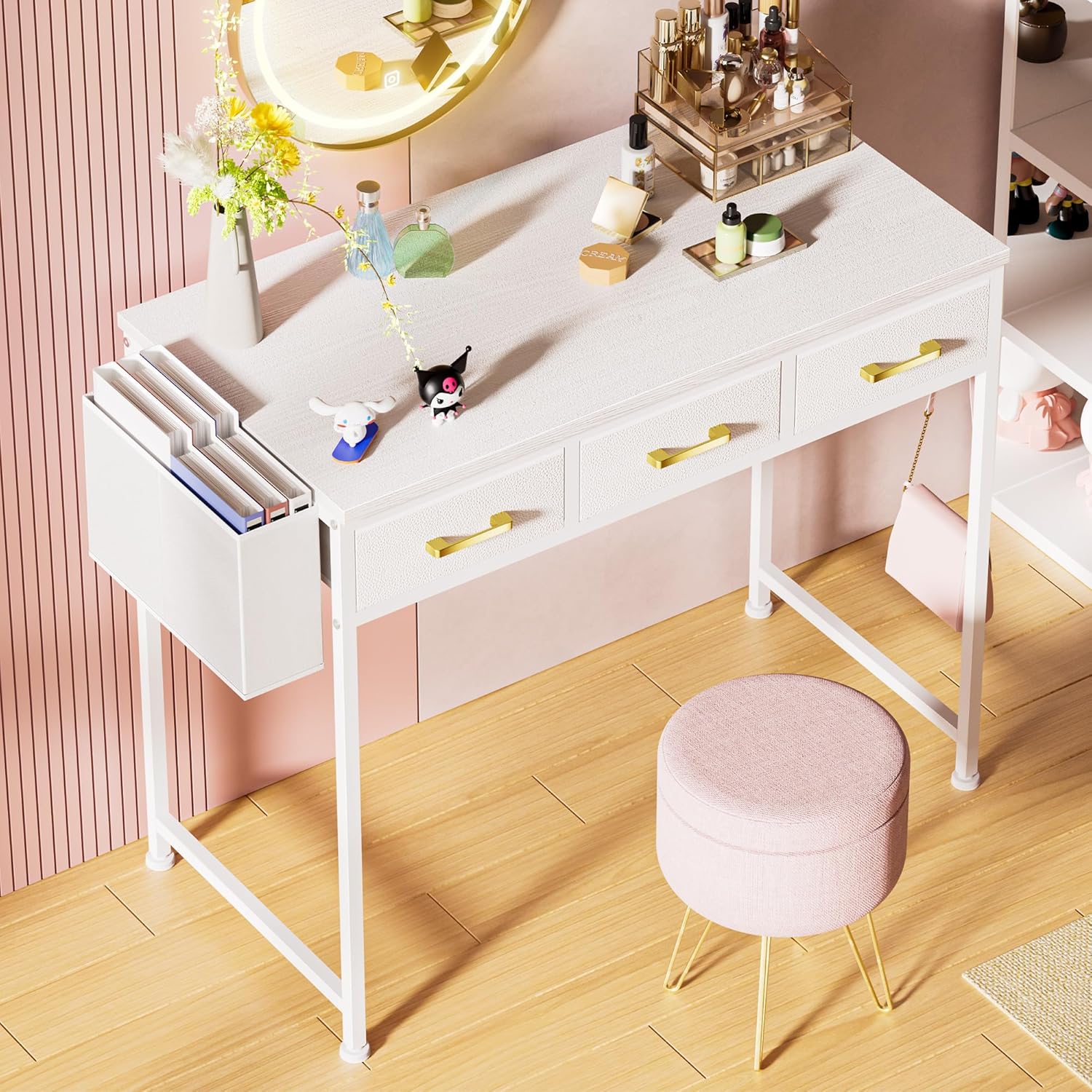 Amazon.com: YILQQPER Vanity Desk Without Mirror, Makeup Vanity with 3 ...