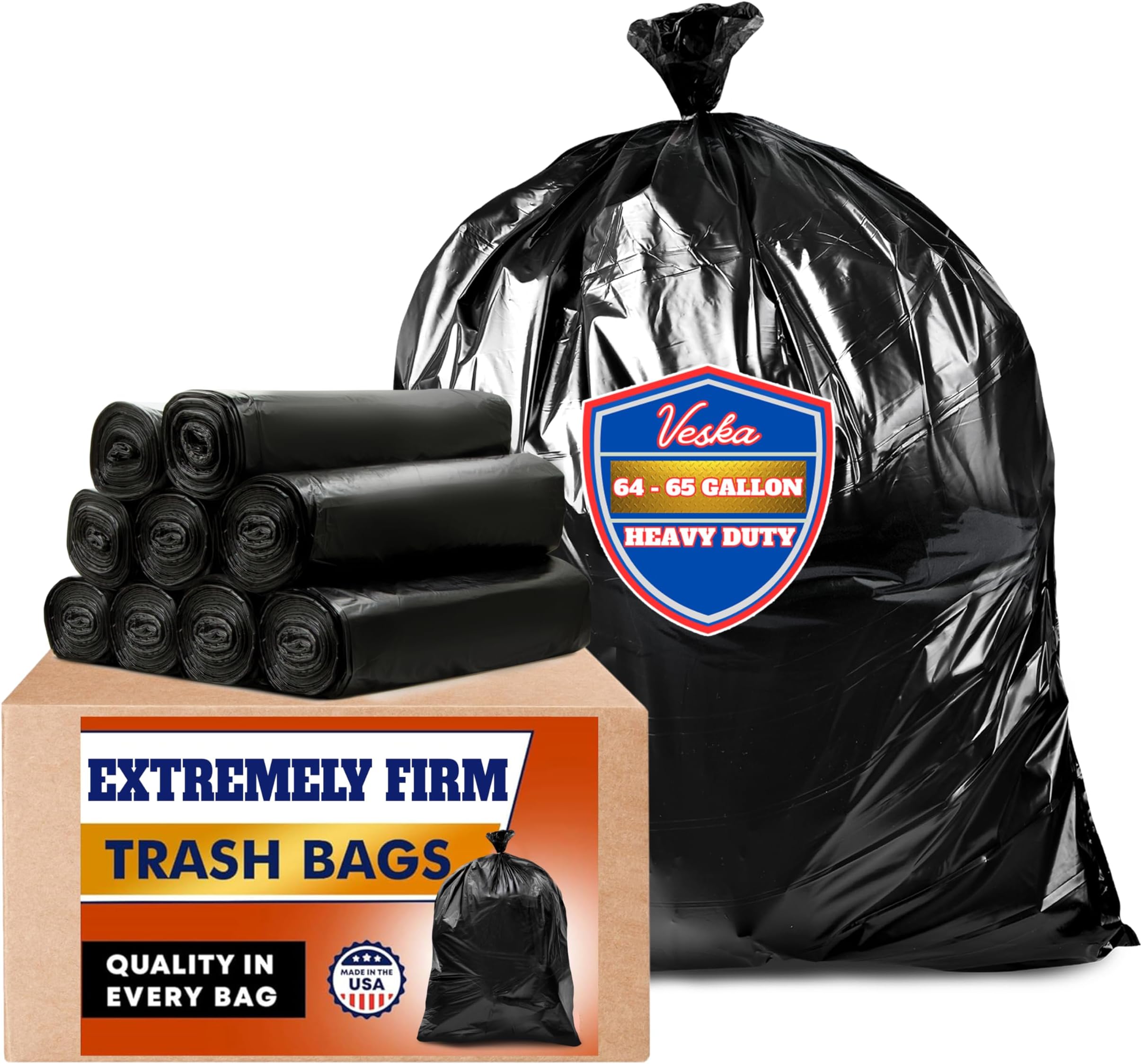 Amazon.com: Veska 64-65 Gallon Black Trash Bags, (120 Bags Value pack ...