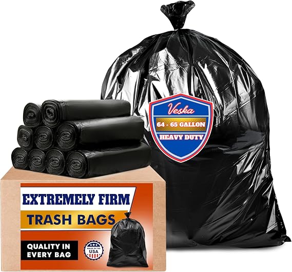 Amazon.com: Veska 65 Gallon Trash Bags Heavy Duty - 120 Count with Ties ...
