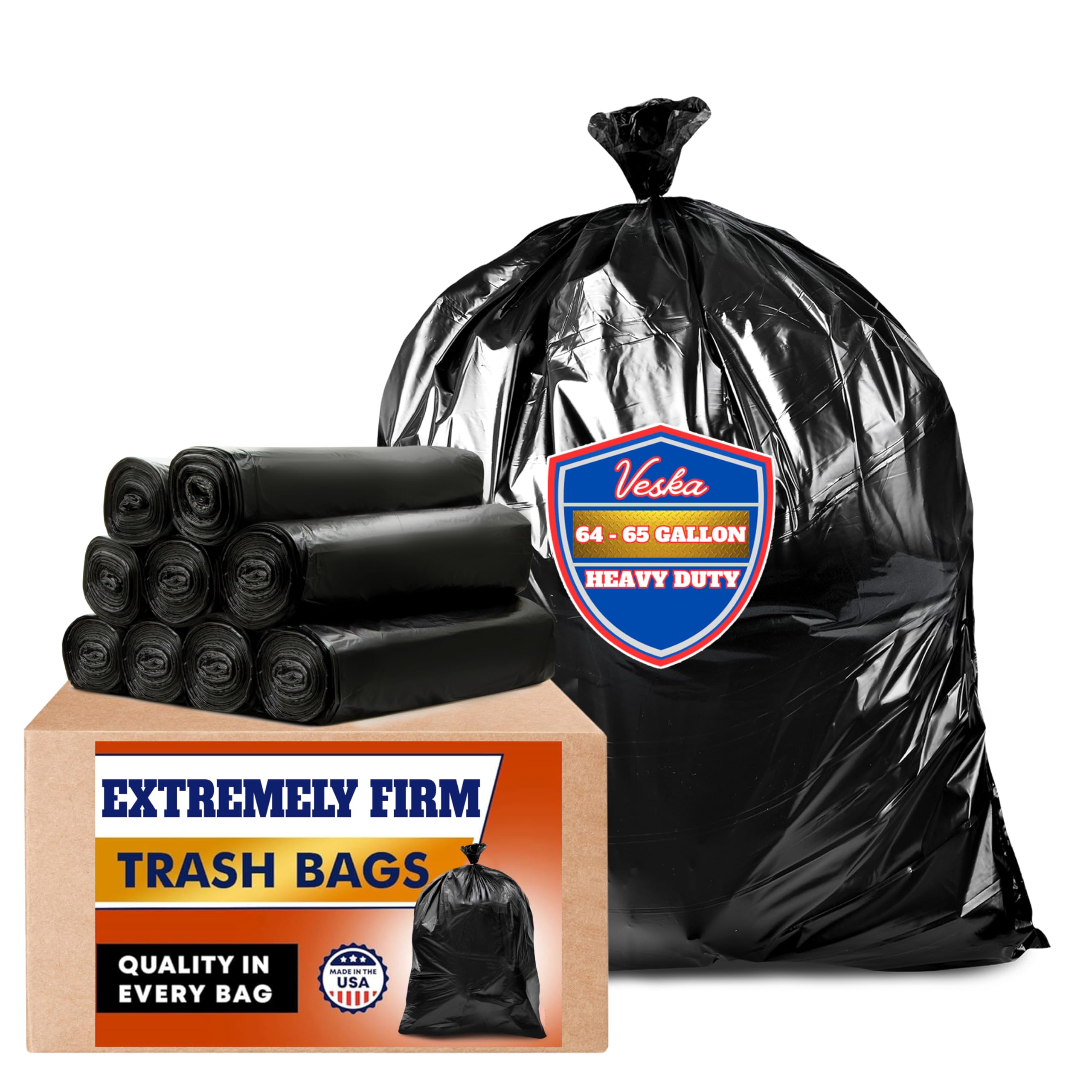 Amazon.com: Veska 64-65 Gallon Black Trash Bags, (120 Bags Value pack ...