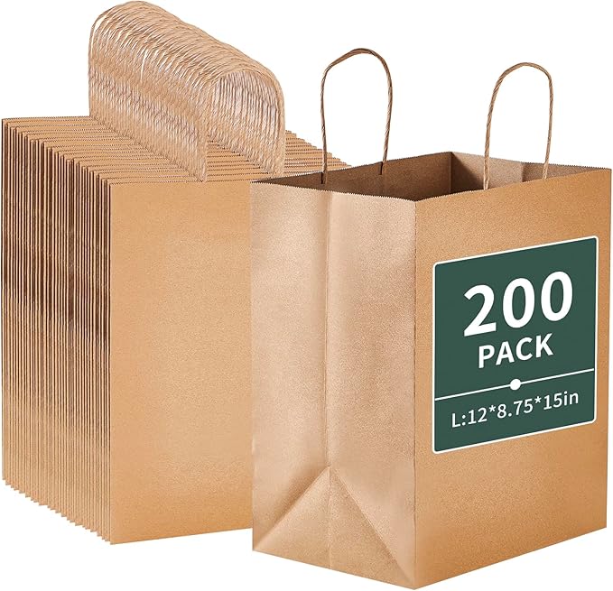 Amazon.com: DealbyBox 200 Pack Brown Paper Bags with Handles - Bulk ...