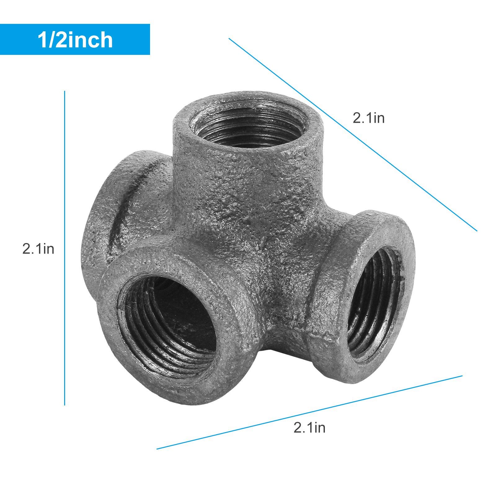 Snapklik.com : 20 PACK 1/2" 4-Way Side Outlet Tee, Industrial Cast Iron ...