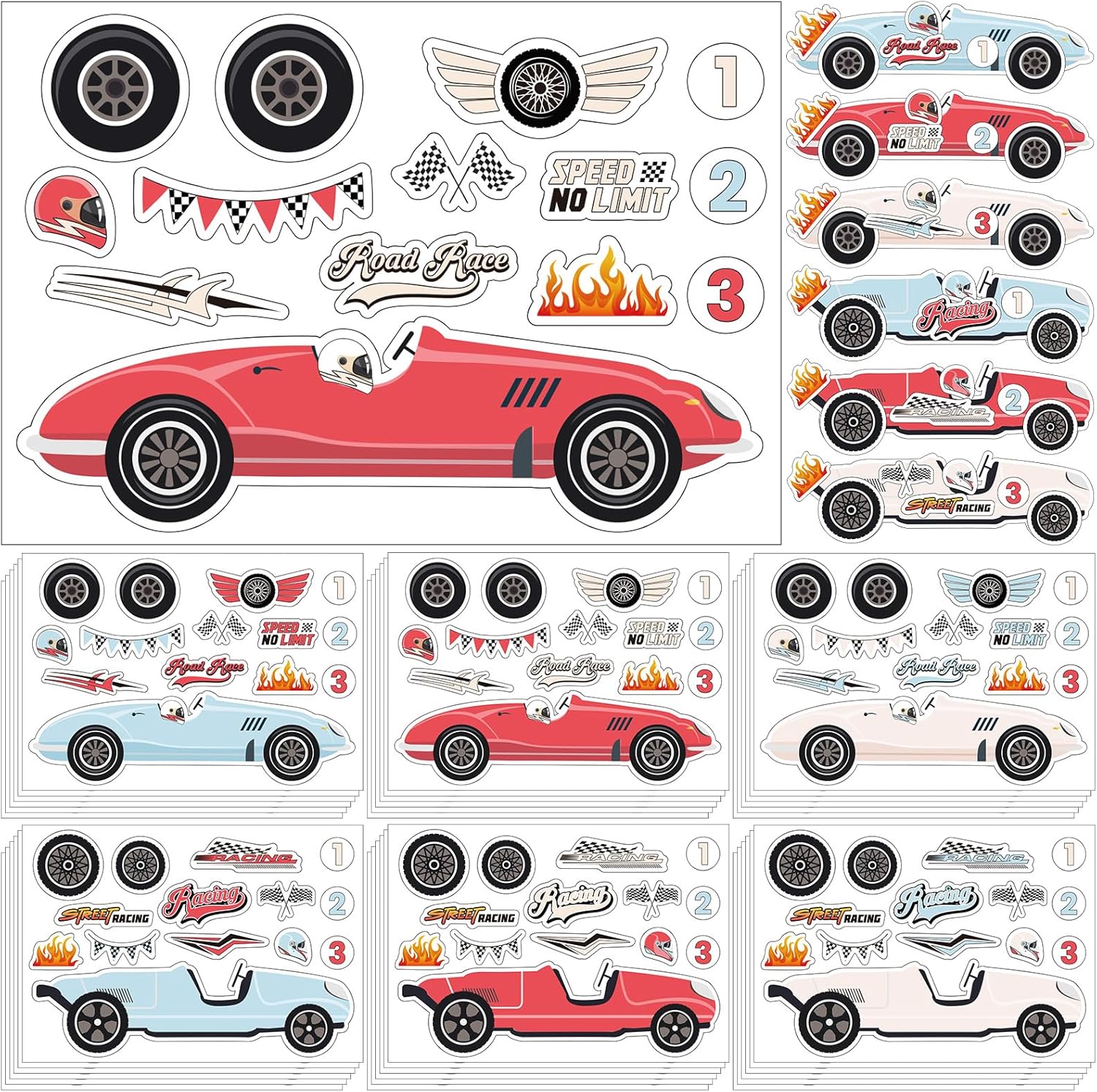 Amazon.com: Janlaugh 36 Sheets Race Car Stickers for Kids Race Car ...