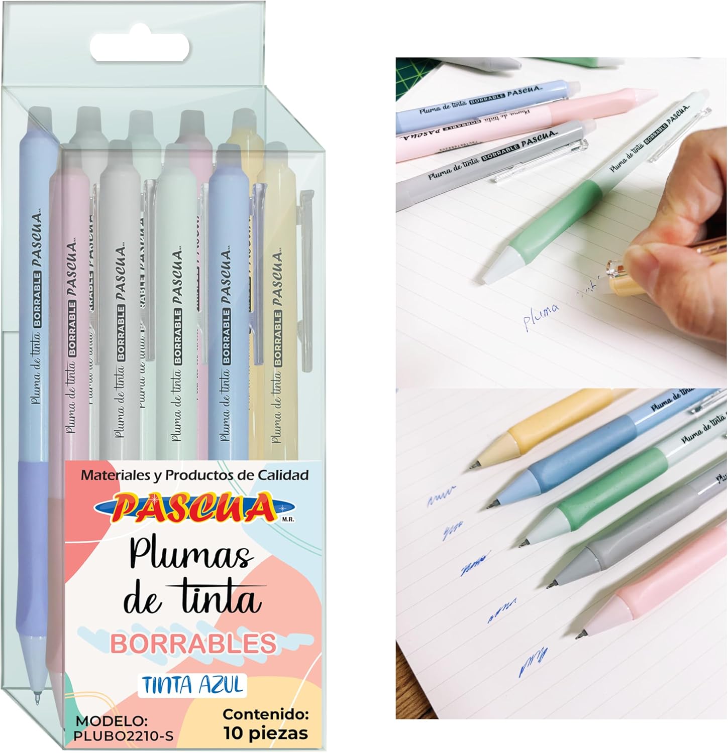 10 Plumas de tinta borrables tinta Azul boligrafo retráctiles ...