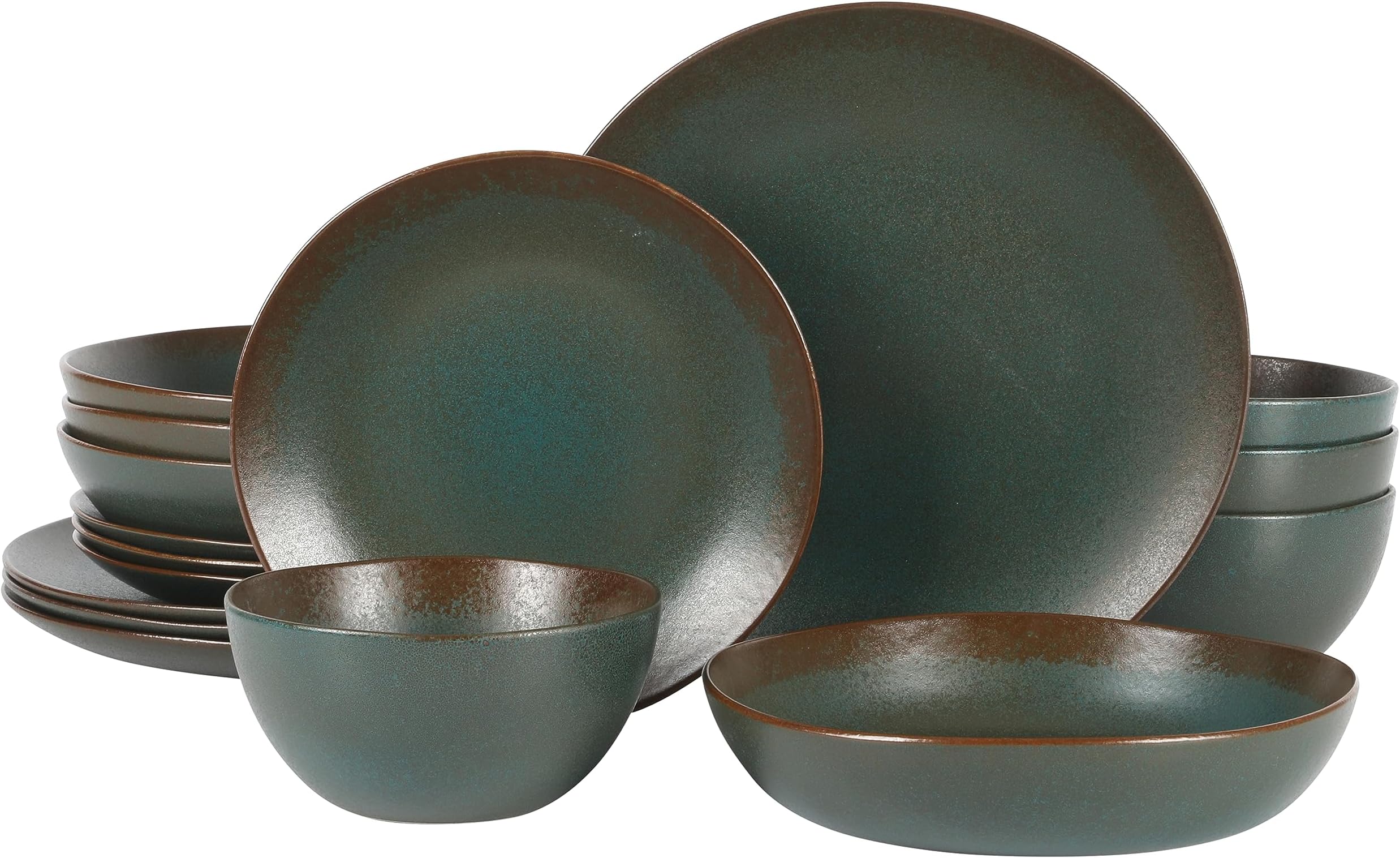 Amazon.com: Gibson Elite Edwina Double Bowl Dinnerware Set,Dark Green ...