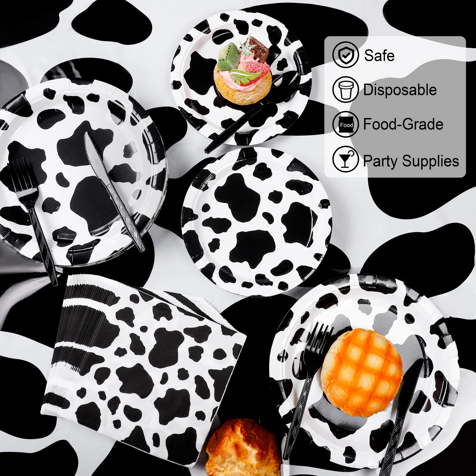 Snapklik.com : Durony 169 Pieces Cow Print Party Tableware Serves 24 ...