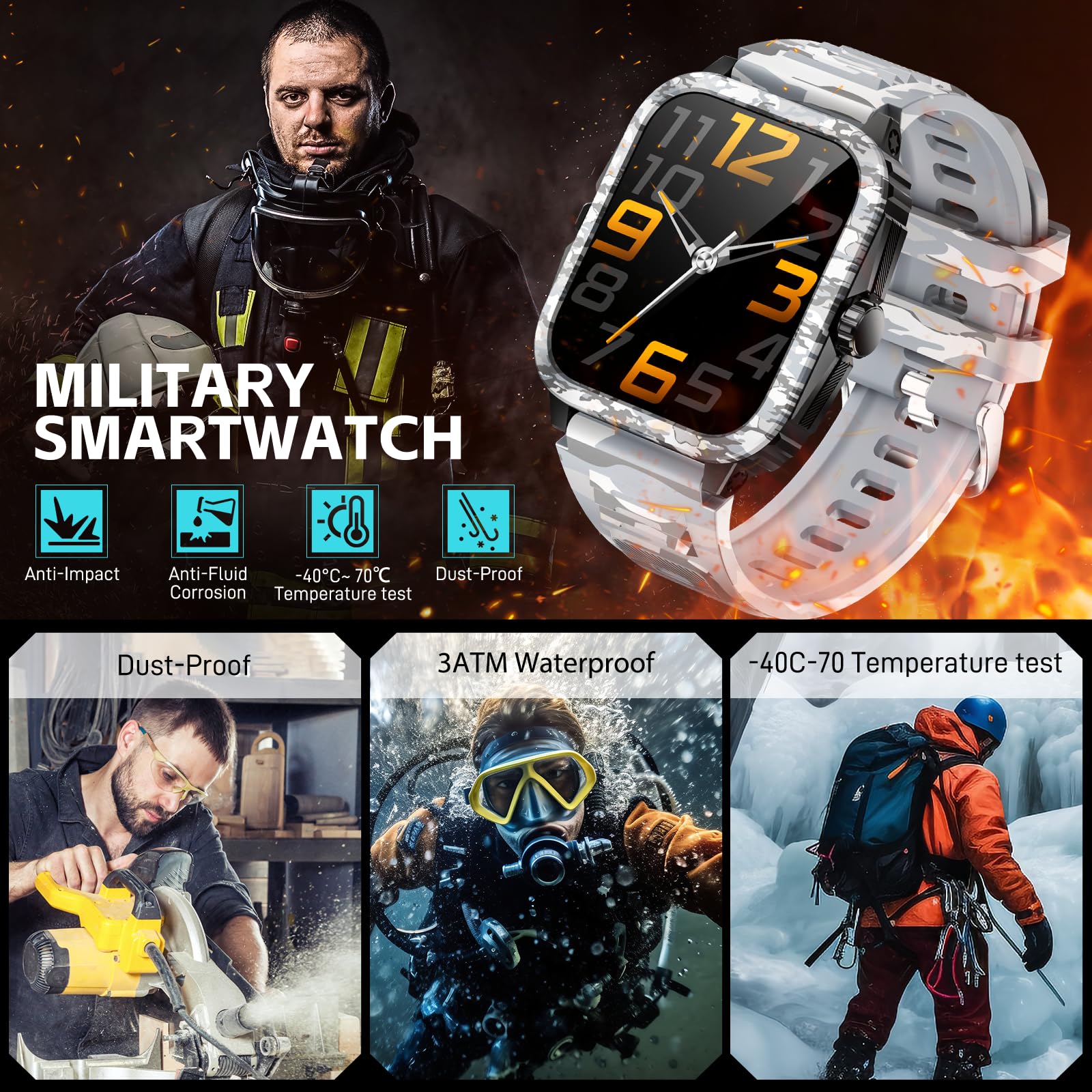 Military Smart Watches for Men (Make/Answer Calls) with 3ATM Waterproof ...