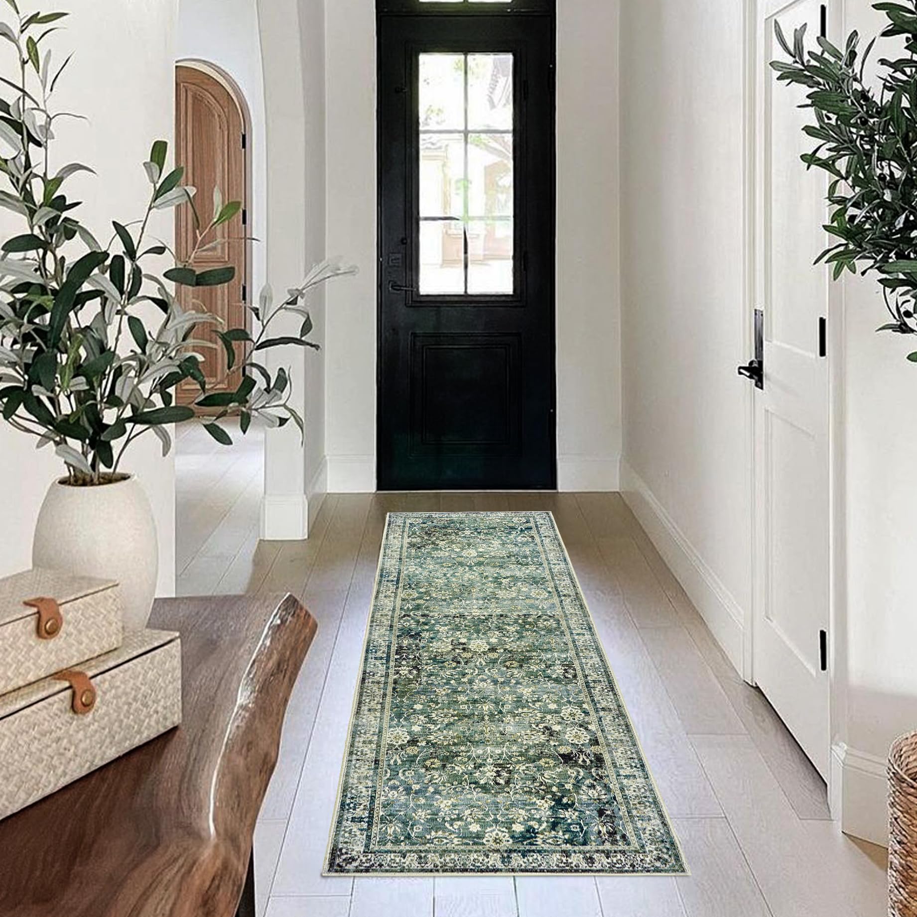 Amazon.com: Green Washable Bathroom Hallway Runner Rug with Rubber ...