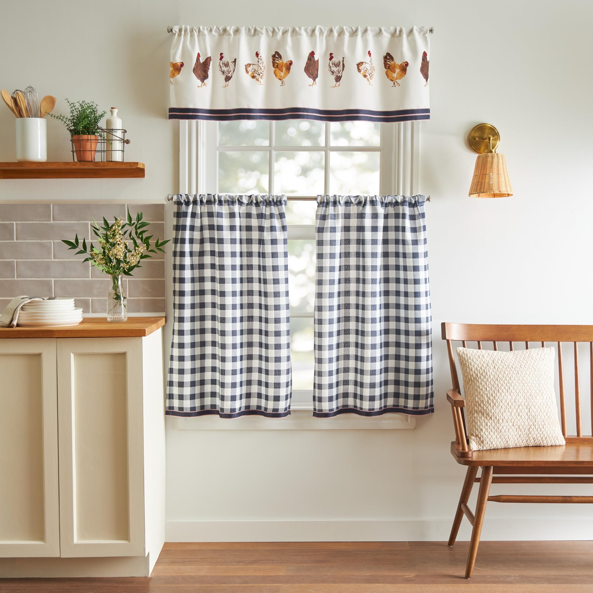 Amazon.com: Linens, Art and Things Embroidered Rooster & Hen Window ...