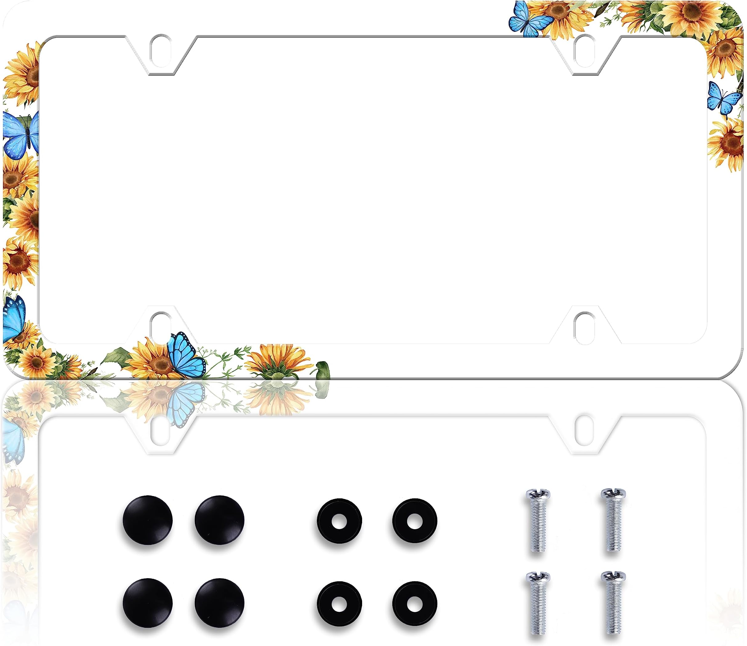 Amazon.com: Black White Butterfly License Plate Frame - 2 Pack Aluminum ...