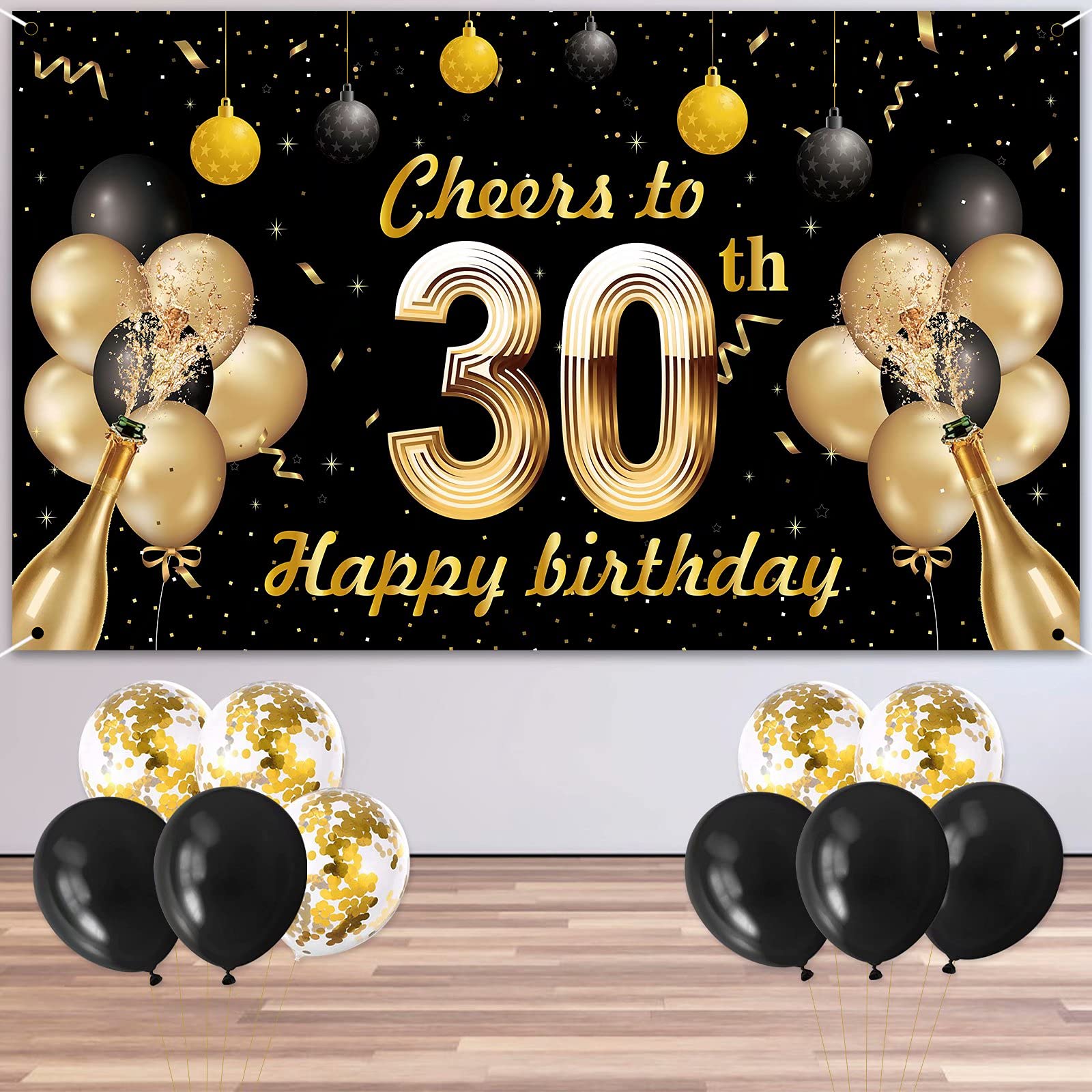 Buy KAINSY Happy 30th Birthday Banner Decorations, Black Gold Large ...