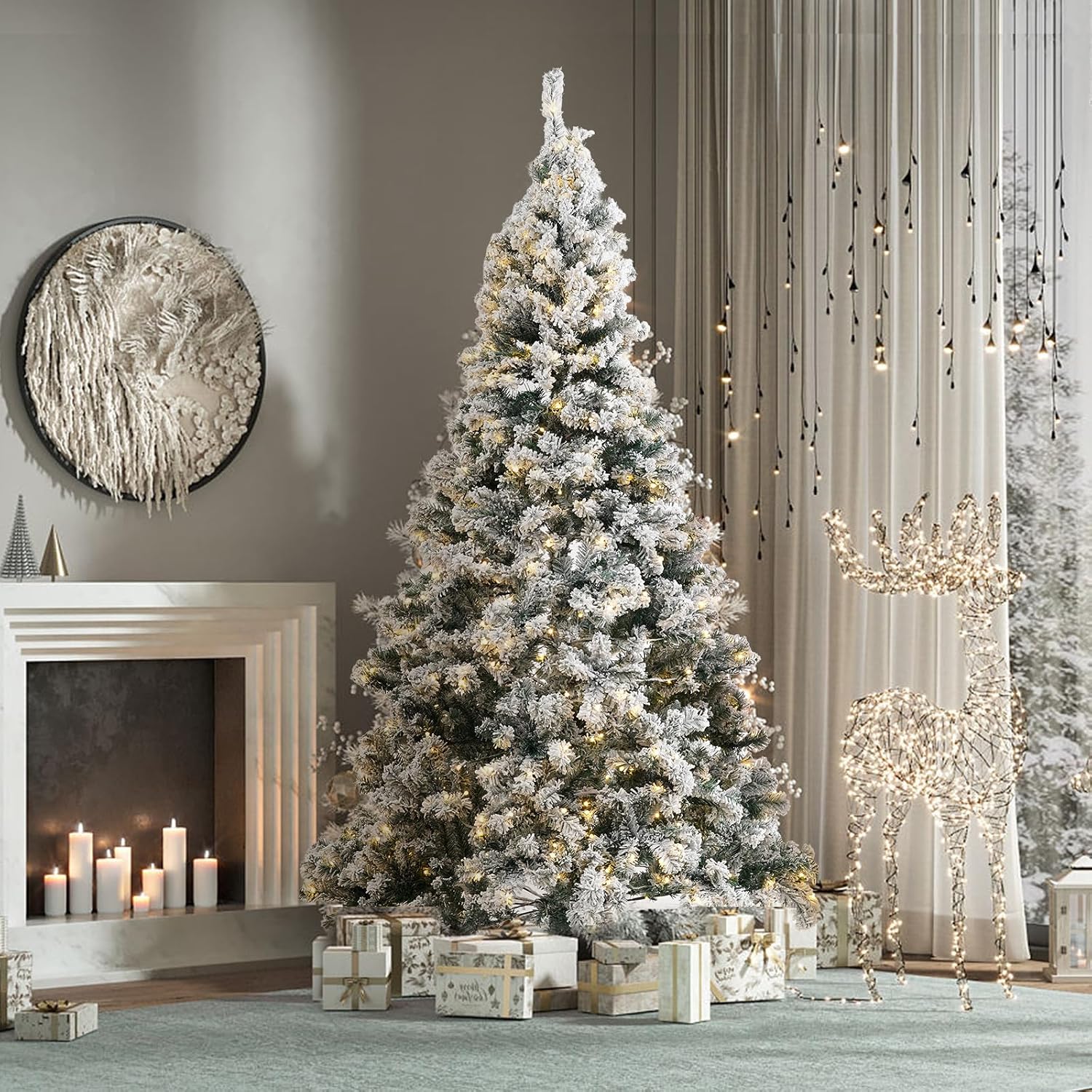 Amazon.com: VEVOR Christmas Tree, 7.5ft Prelit Flocked Artificial Tree ...