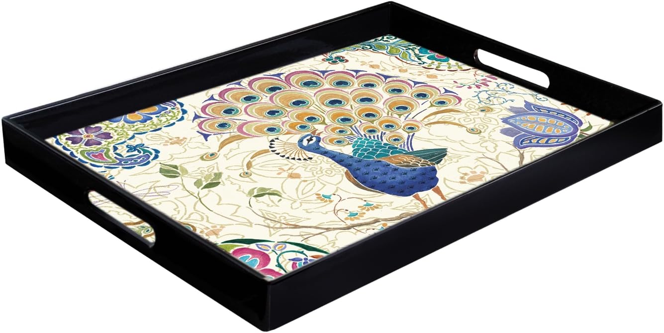 Amazon.com | Accents by Jay Notions Peacock Rectangle Tray with Handles ...