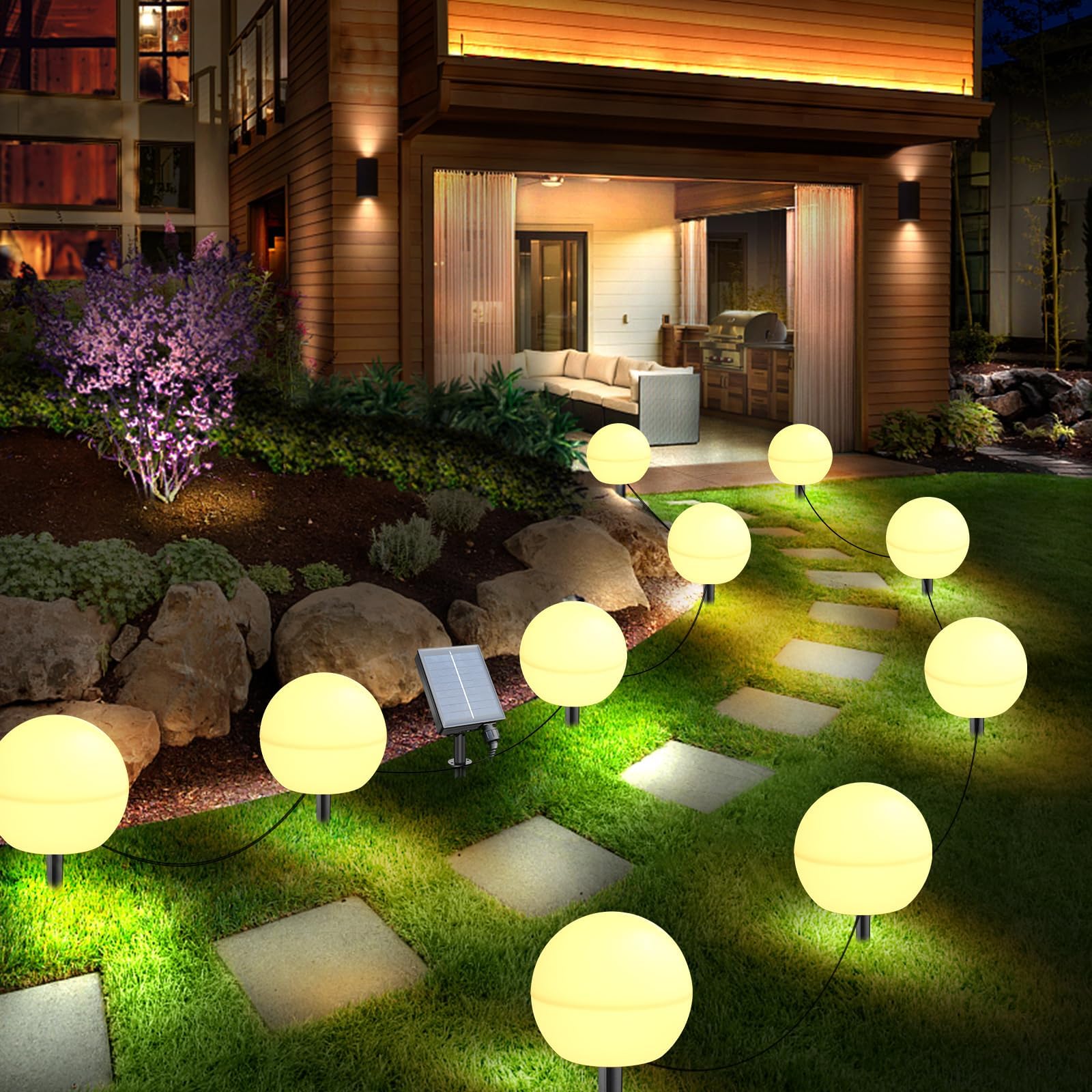 SUNNYPARK Solar Garden Lights Outdoor Set of 2 Frosted Glass Pebble ...