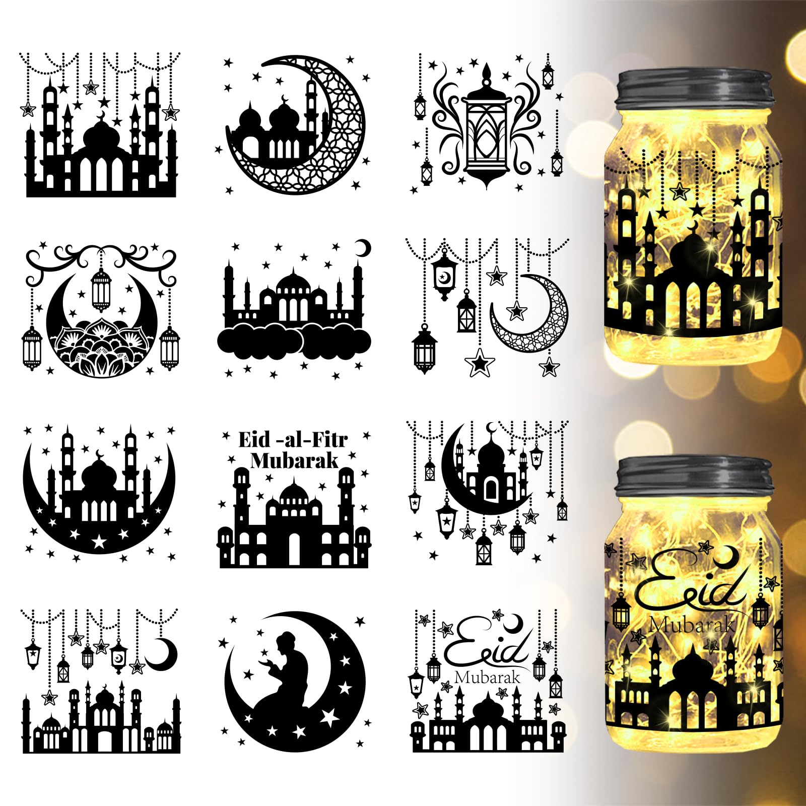 Amazon.com: GLOBLELAND Retro Eid al-Fitr Silhouette Jar Cutout Paper ...