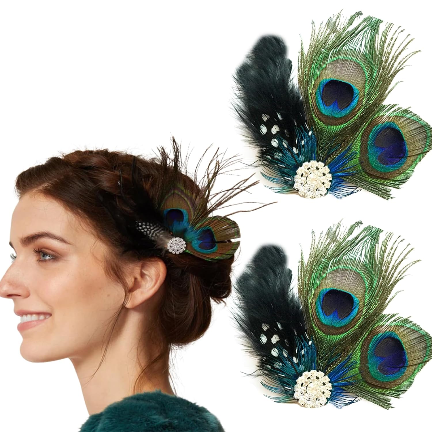 Amazon.com : 2 Pcs Peacock Feather Hair Clip Feather Fascinator ...