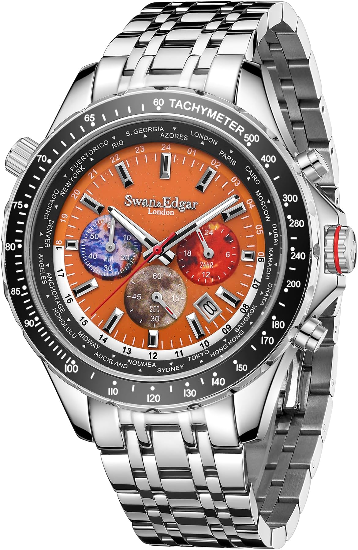 SWAN AND EDGAR World Timer Mechaquartz Chronograph Designer Watch for ...