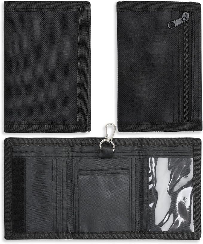 Trifold Canvas Wallet with Clasp and Zippered Coin Pocket and Card ...