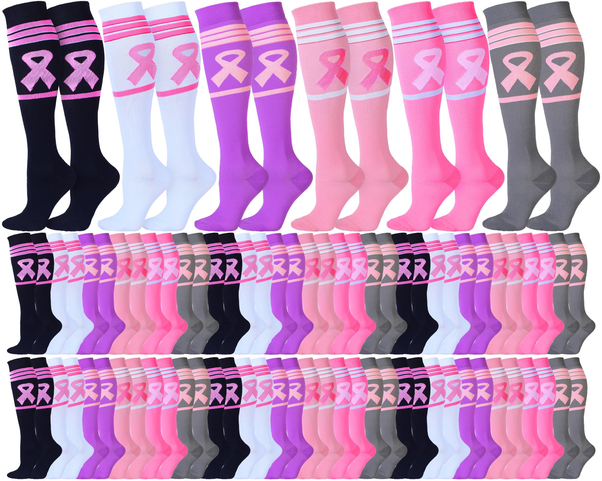 Cindeer 60 Pairs Breast Cancer Awareness Knee High Socks for Women Pink ...