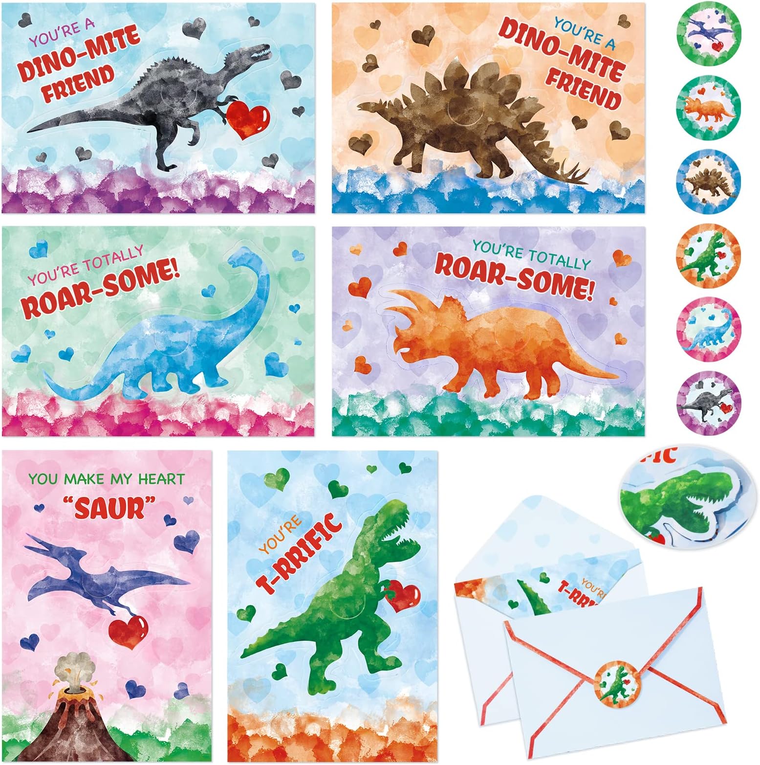Amazon.com : WERNNSAI Dinosaur Valentine Cards for Kids 24 Sets ...