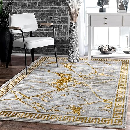 Amazon.com: GLORY RUGS Area Rugs Marble 5X7 Cream Gold Carpet Modern ...