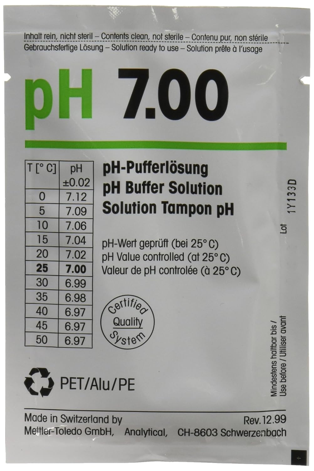 Mettler-Toledo 51302047 pH 7 Buffer Sachets (Pack of 30): Amazon.com ...