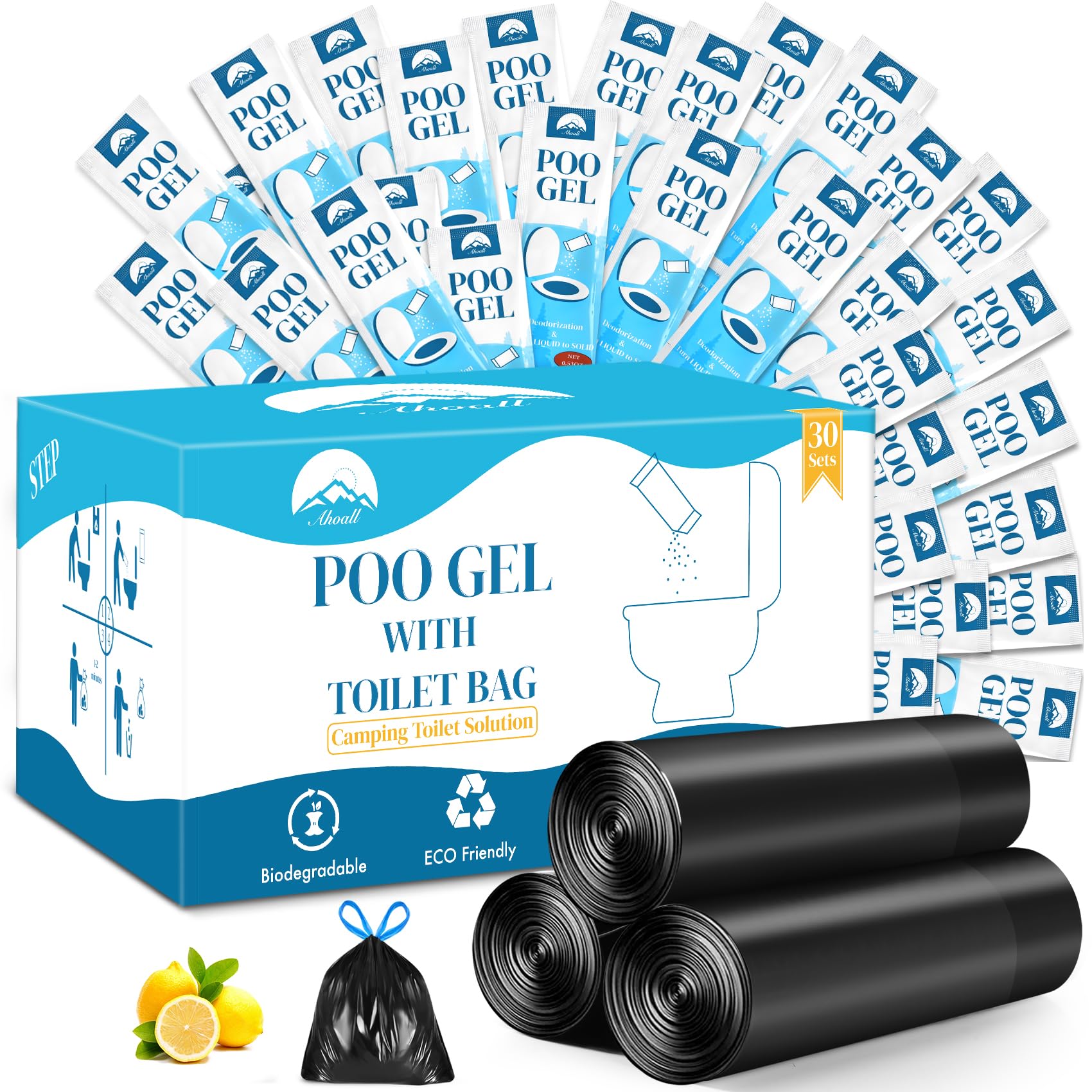 Amazon.com: Portable Toilet Bags Poo Gel Set, 30 Count 10 Gal Camping ...