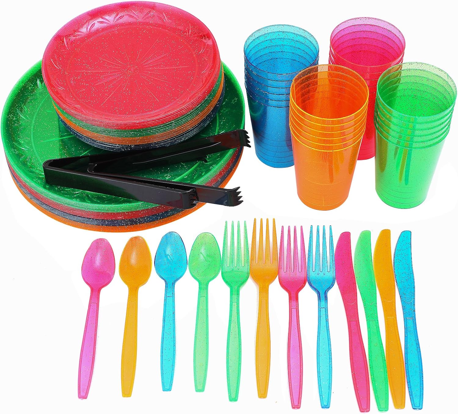 Amazon.com: Disposable Gold Glitter Neon Dinnerware Set Christmas ...