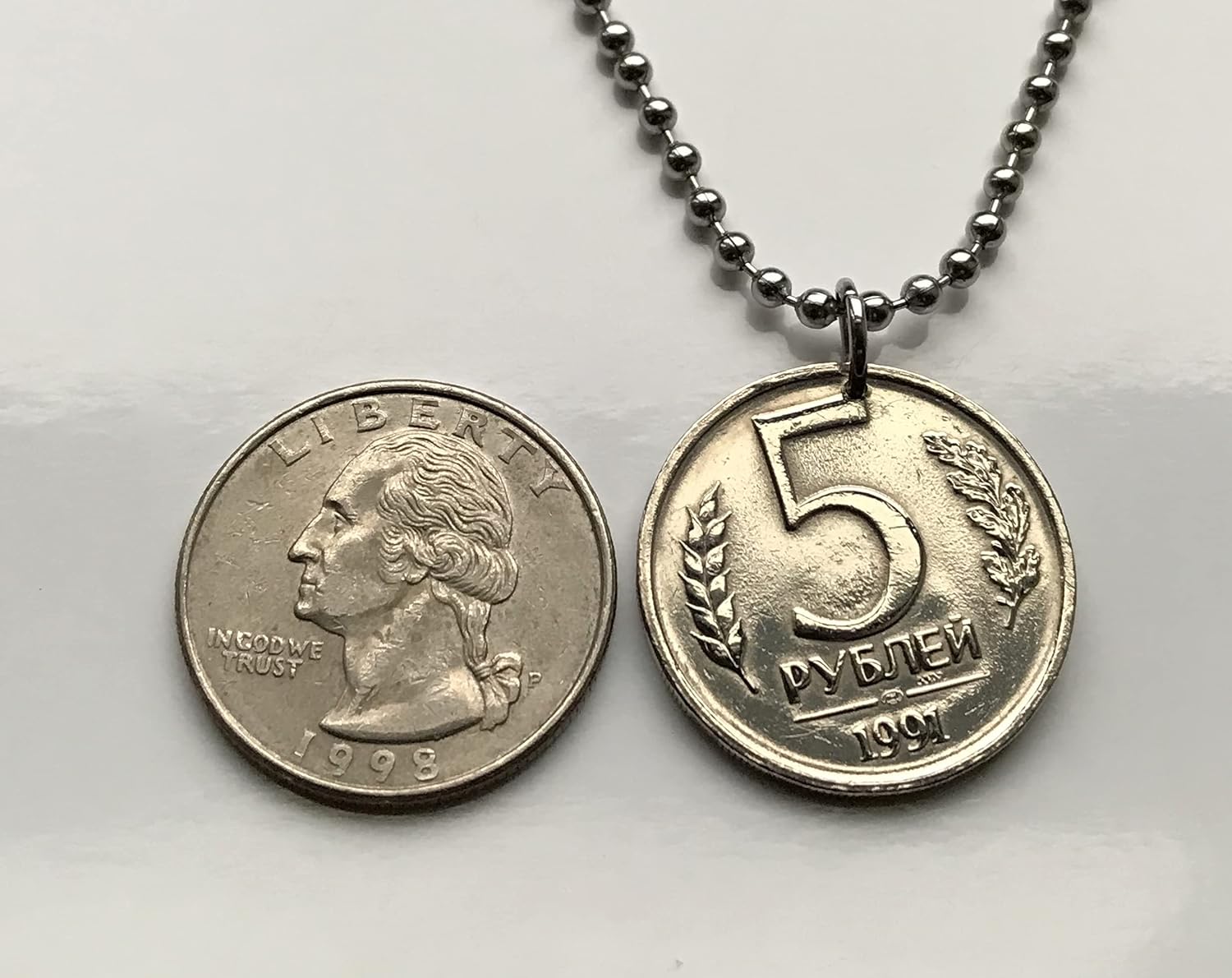 1991 USSR CCCP Soviet Union Russia 5 Rubles coin pendant Moscow Kremlin ...