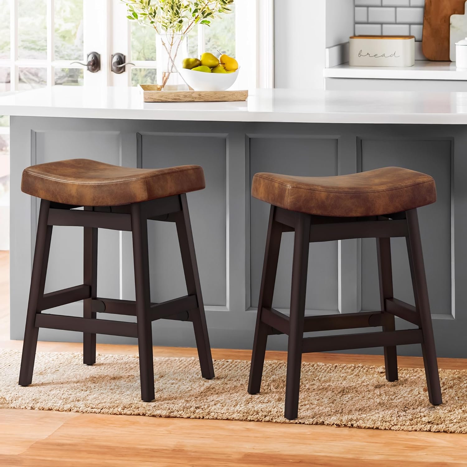 Amazon.com: LUE BONA Bar Stools Set of 2, Barstools with Sturdy Wood ...
