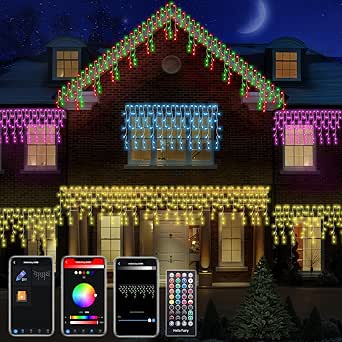Gemce Smart RGB Icicle Lights, 33ft 304 LEDs Outdoor/Indoor Christmas ...
