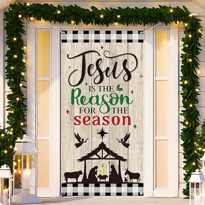 Amazon.com: Christmas Jesus Religious Door Cover Xmas Holy Night Door ...