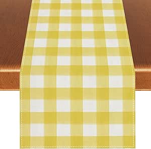 Amazon.com: Watercolor Yellow White Buffalo Check Plaid Table Runner ...