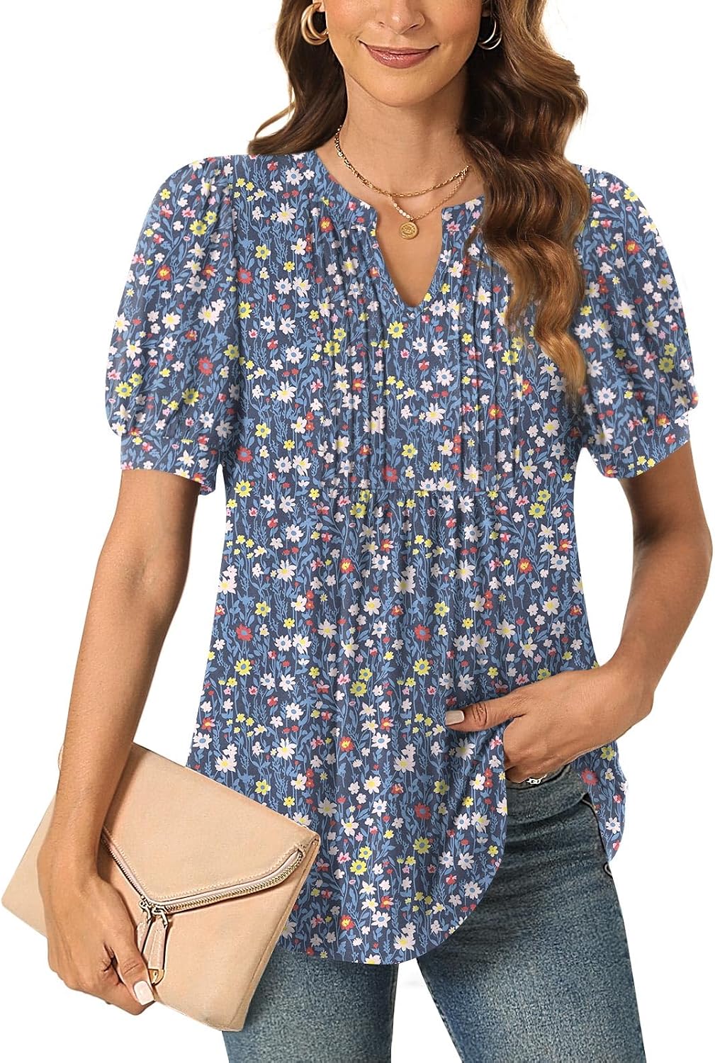 Anyally Womens Summer/Spring Dressy Casual Blouse Puff Short Sleeve ...