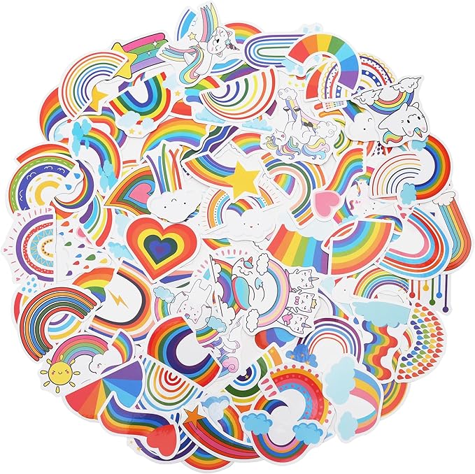 Amazon.com: 100 Pack Rainbow Stickers, Rainbow Party Favors, Birthday ...