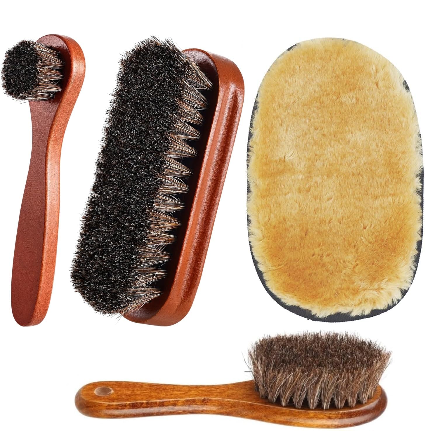 YUET Shoe Brush Set - Horsehair Brush for Shoe Shine Polish Buff - 3 ...