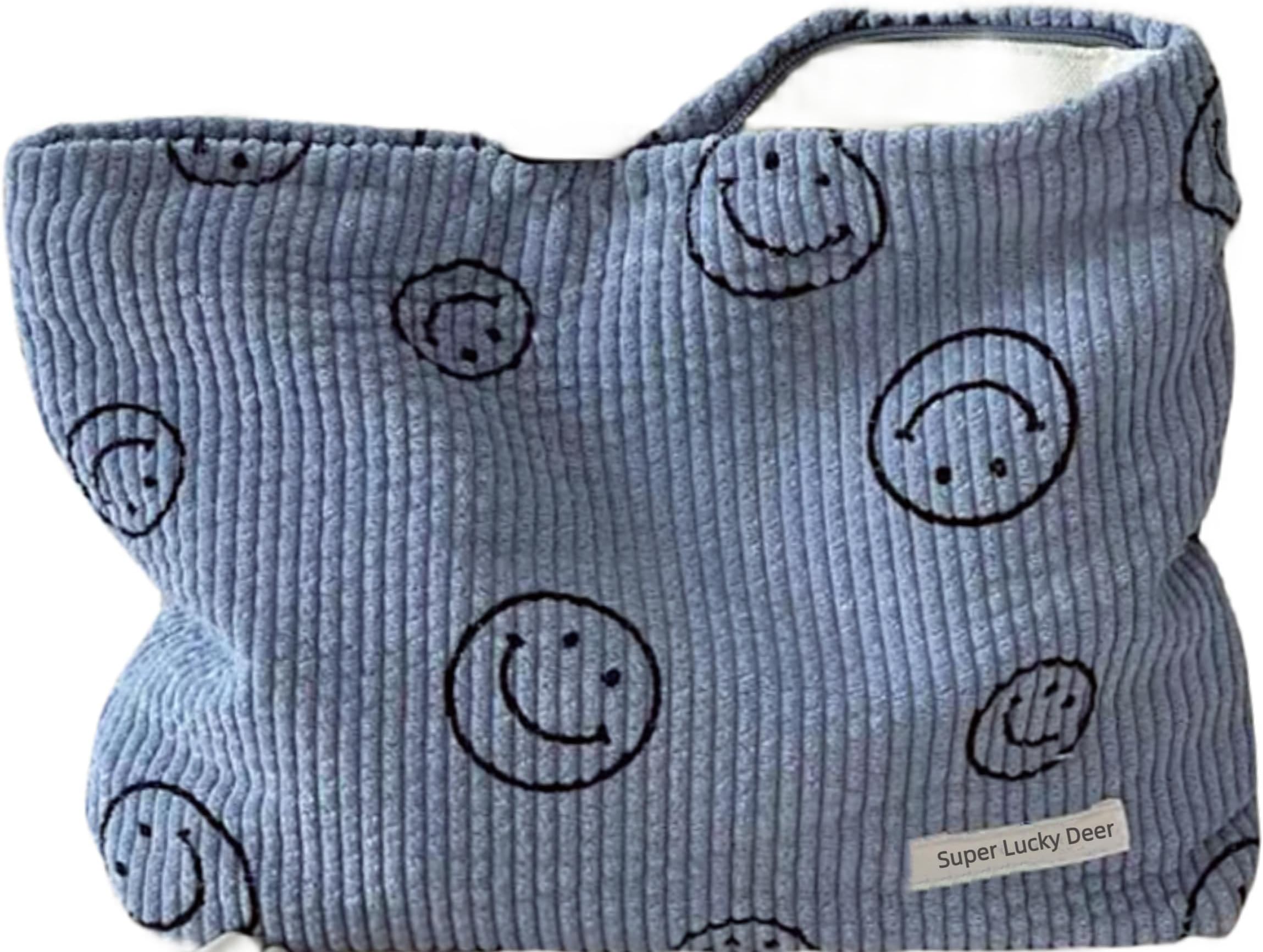 Amazon.com: Aesthetic Women Corduroy Smiley Face Large Makeup Pouch Bag ...
