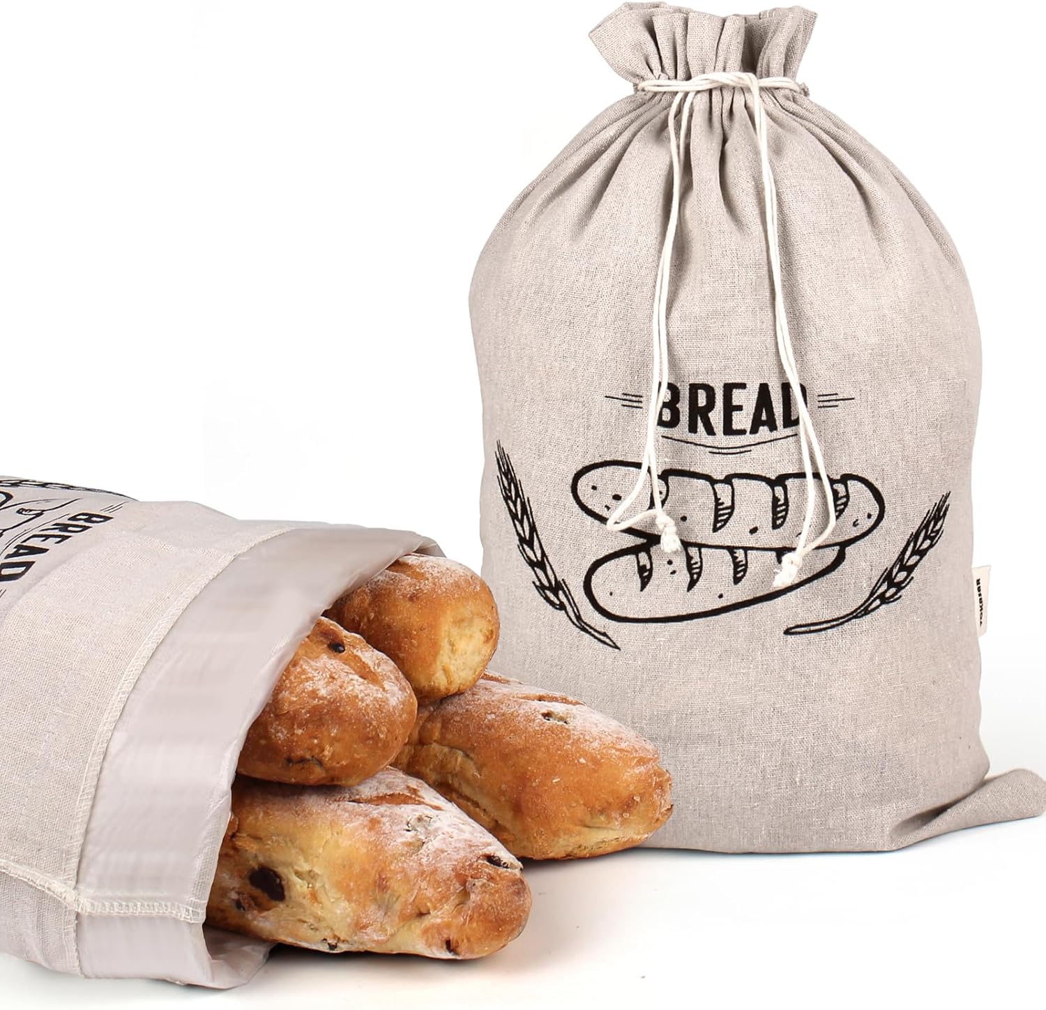 Amazon.com: 2 Pack Linen Bread Bag for Homemade Bread Container ...
