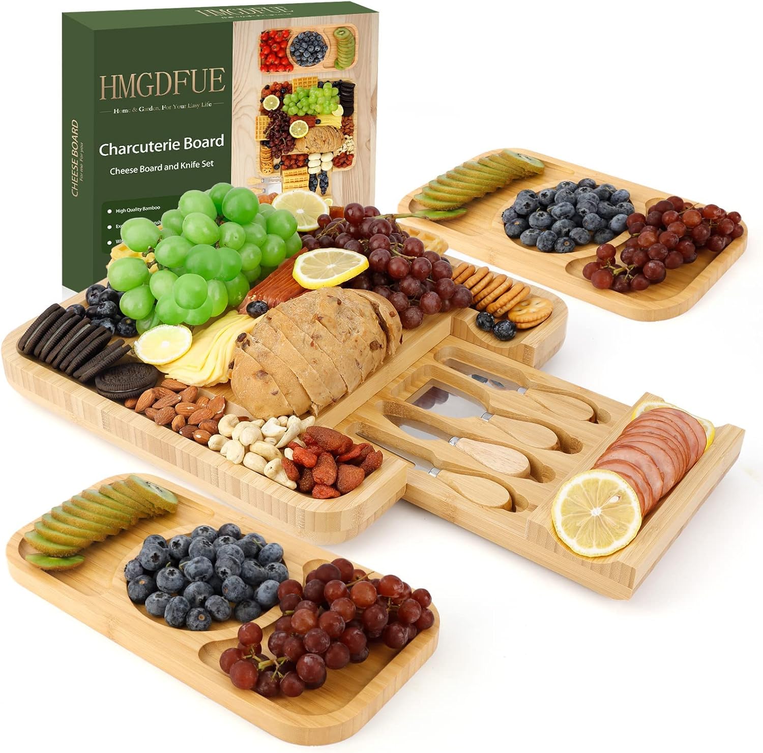 Amazon.com: Bamboo Charcuterie Boards Cheese Board Knife Set, 13"x 13 ...