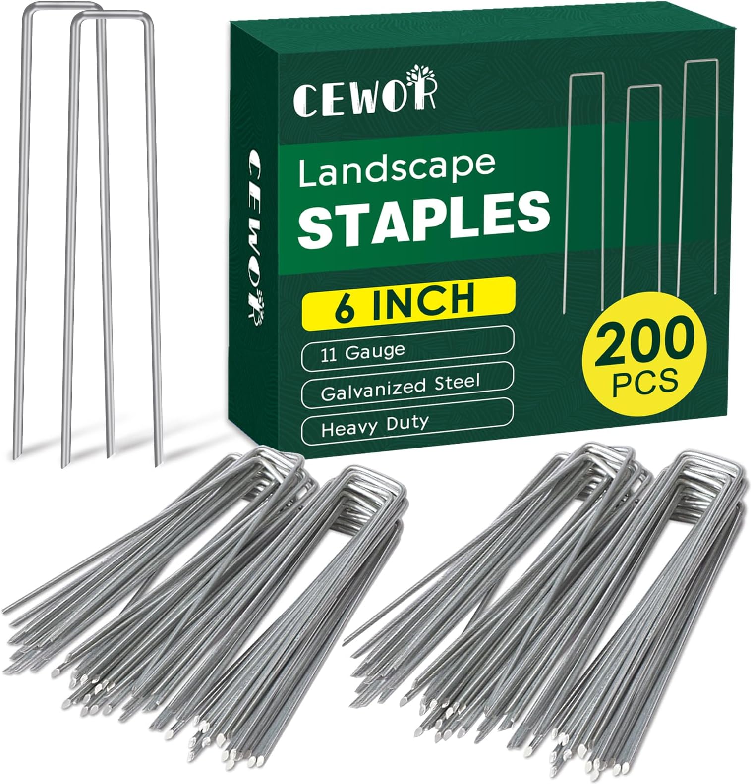 Amazon.com : 200 Pack 10 Inch 11GA(0.12inch) Landscape Staples Garden ...