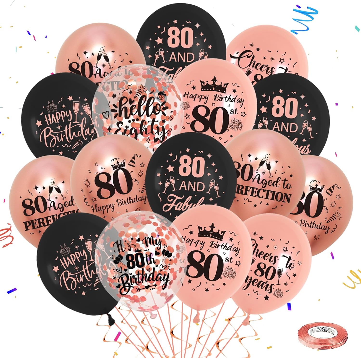 Amazon.com: 80th Birthday Party Decorations Women - 40 Piece Rose Gold ...